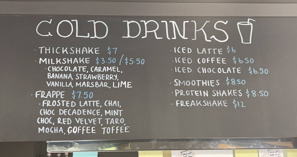 Menu at Deja Brew cafe, Parkes