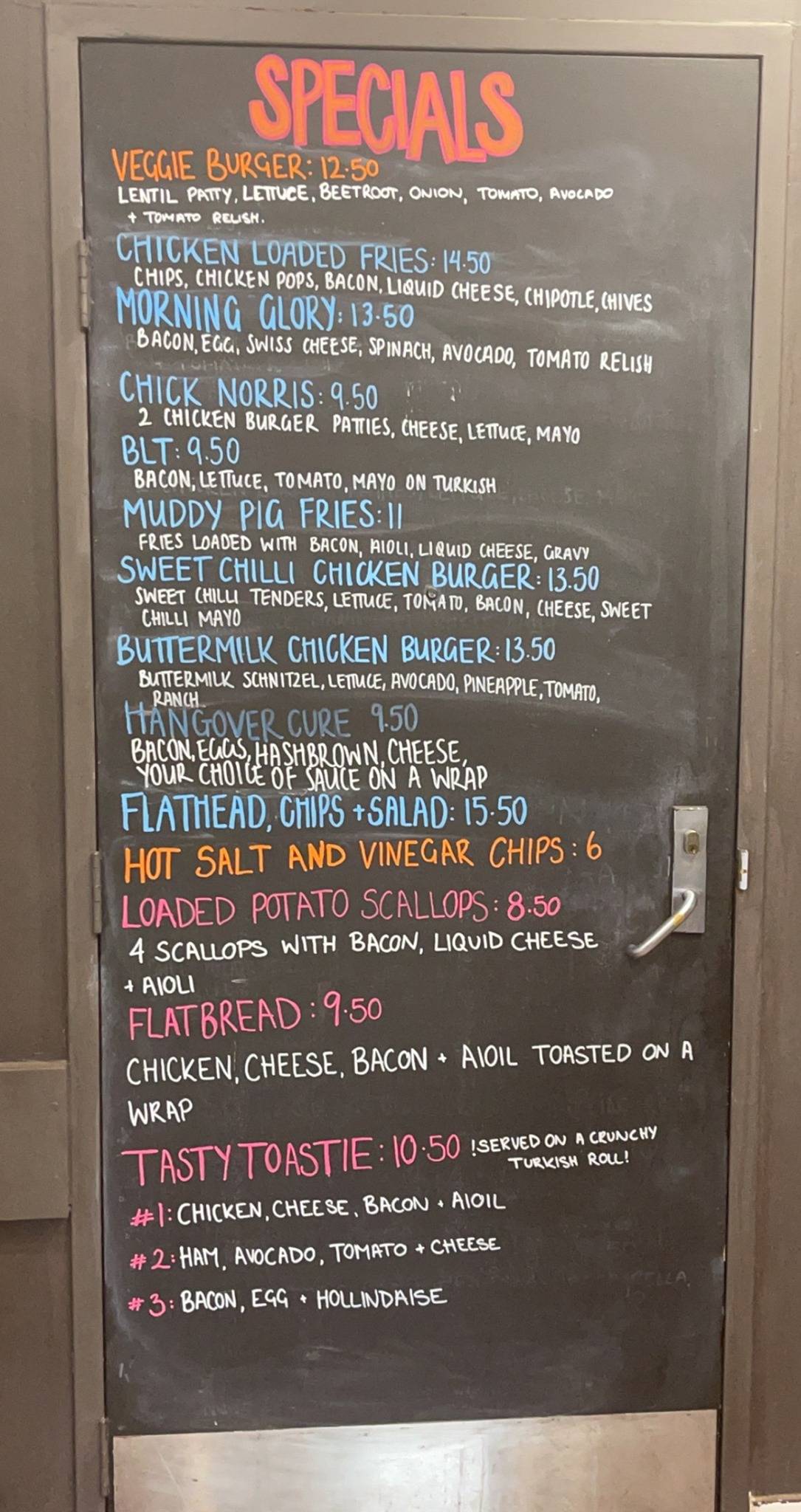Menu at Deja Brew cafe, Parkes