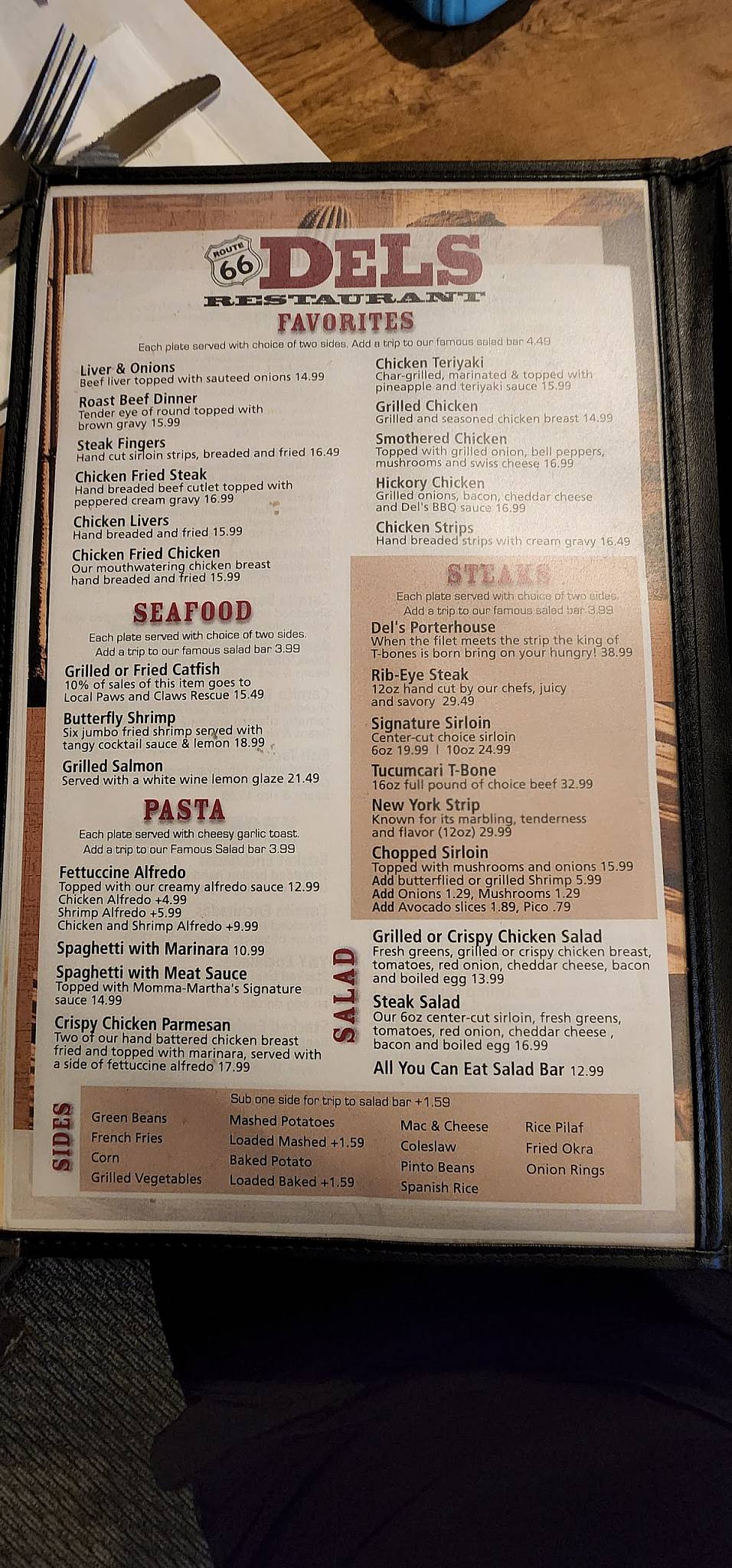 Menu at Del's Restaurant, Tucumcari