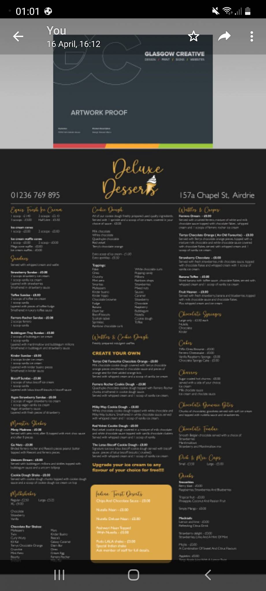 Menu at Deluxe desserts, Airdrie