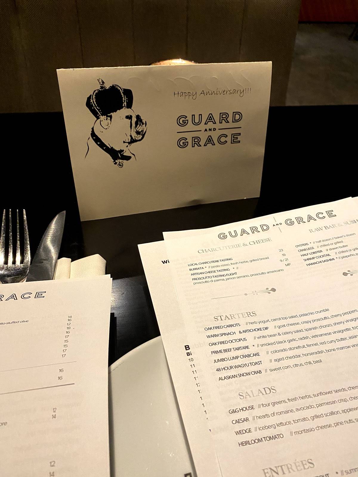 Menu at Guard and Grace steakhouse, Denver
