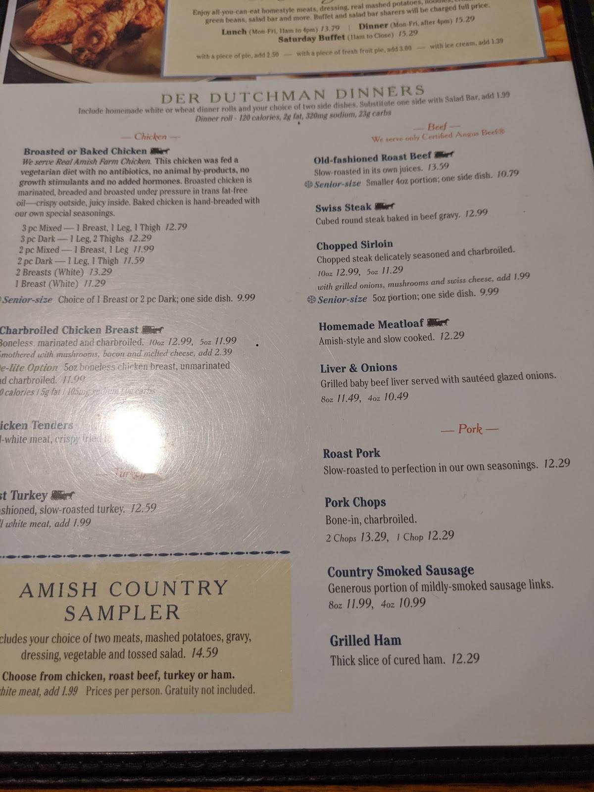Menu at Der Dutchman restaurant, Bellville