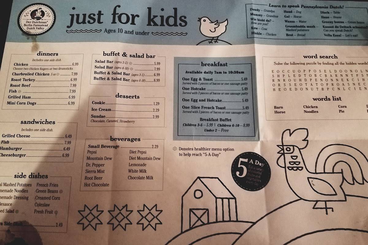 Menu at Der Dutchman restaurant, Bellville