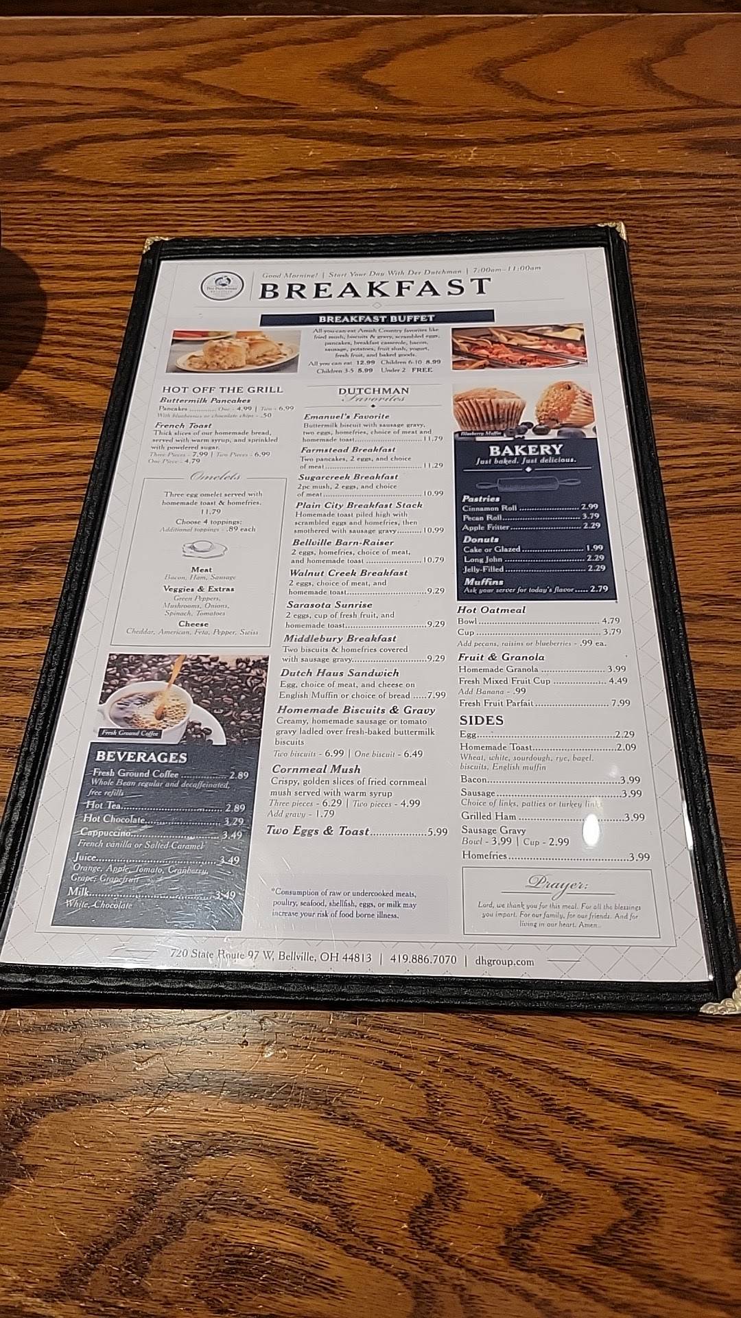 Menu at Der Dutchman restaurant, Bellville