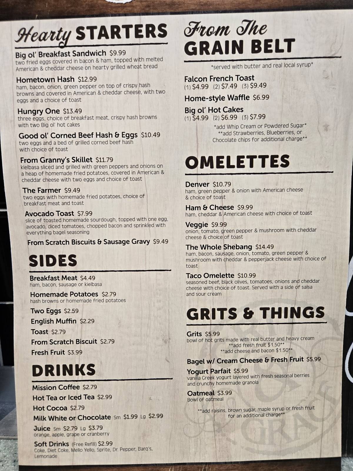 Menu at Grit & Grace Family Restaurant, Amherst