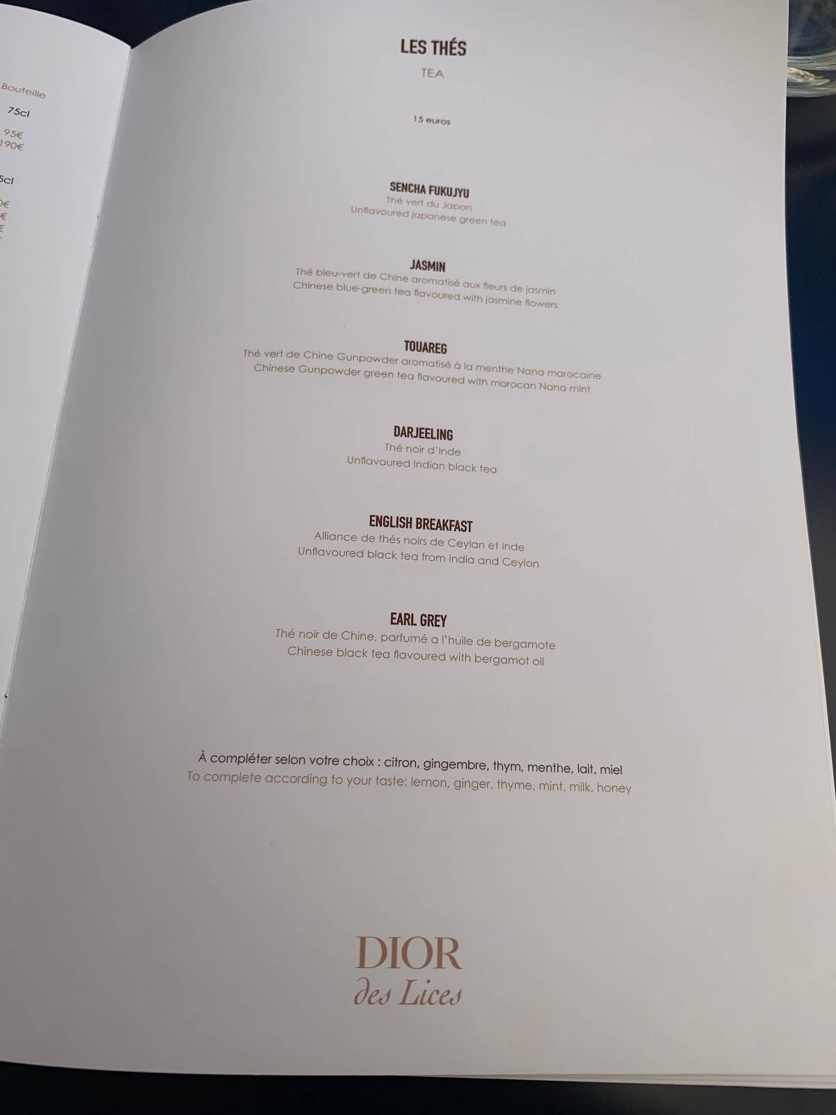 Menu at Dior Des Lices restaurant, Saint-Tropez