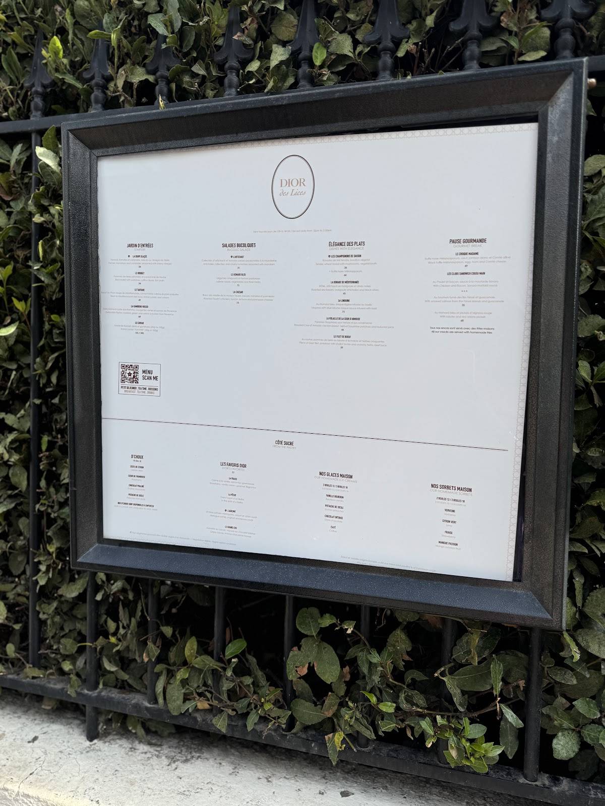 Menu at Dior Des Lices restaurant, Saint-Tropez