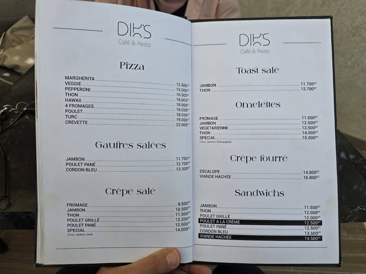 Menu au Dip's Café & Resto, Sousse