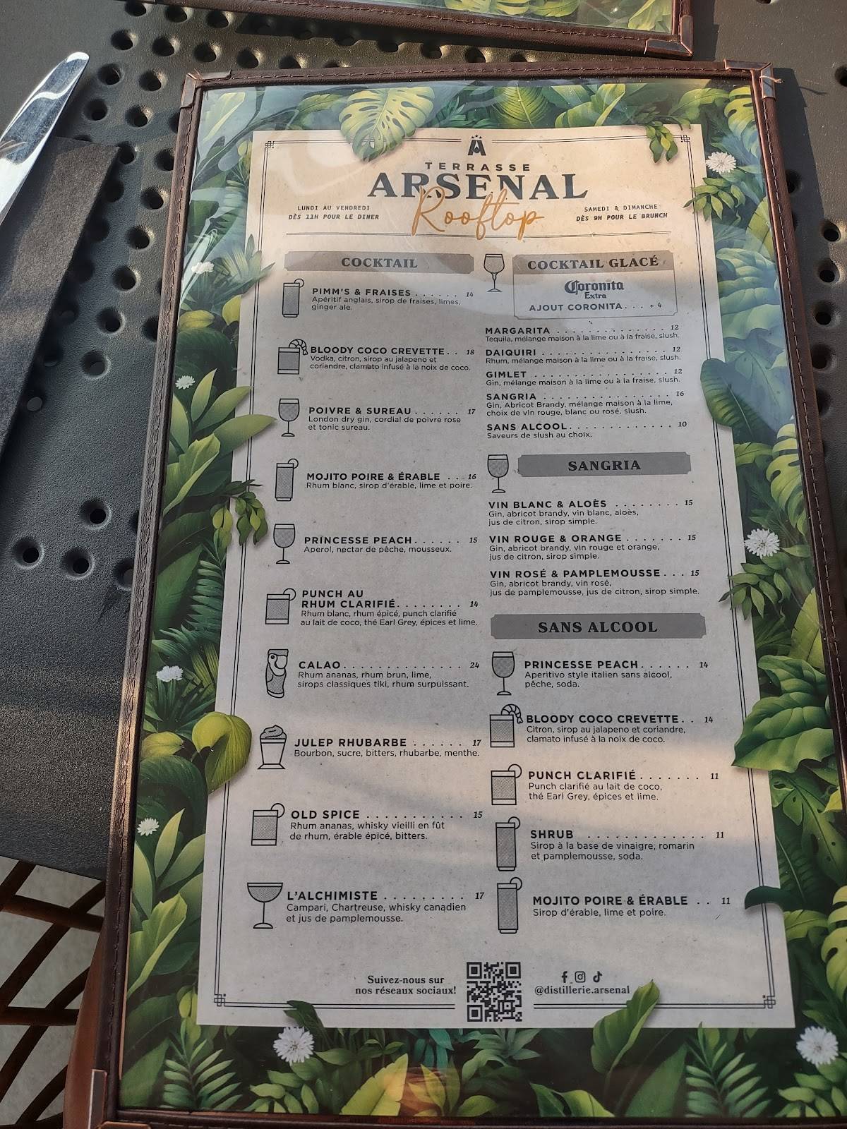 Menu au Restaurant Arsenal & Co., Québec