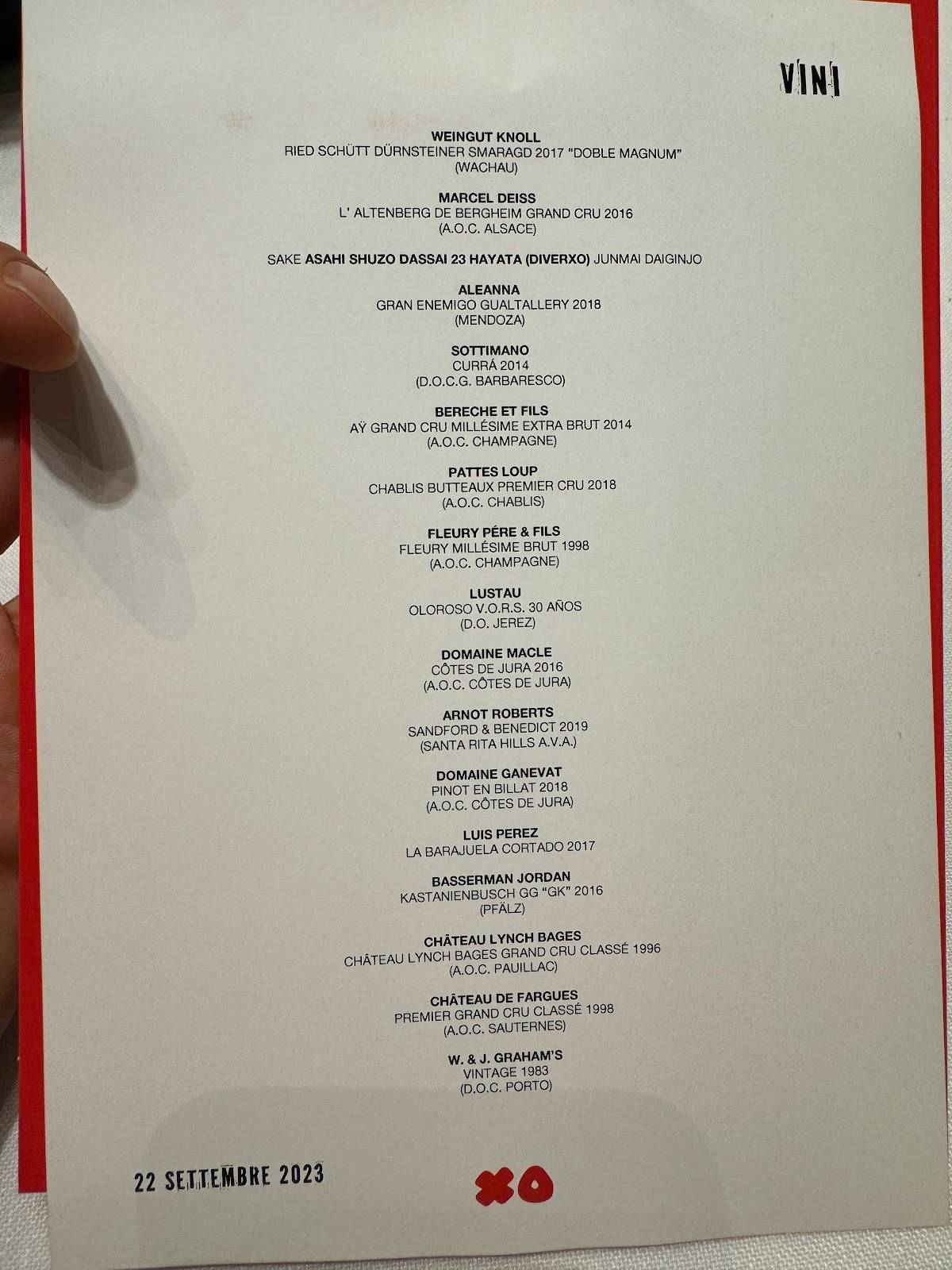 Carta del restaurante DiverXO, Madrid, NH Eurobuilding