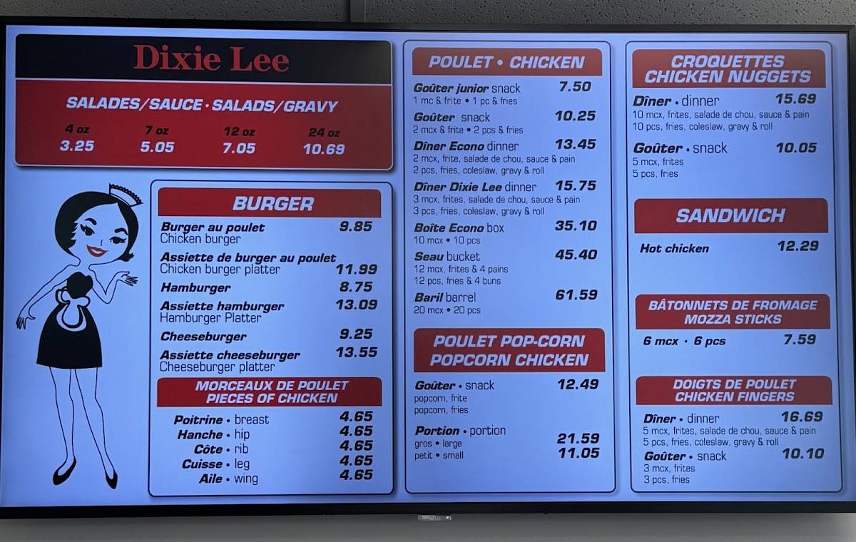 Menu at Dixie Lee Shediac restaurant, Shediac
