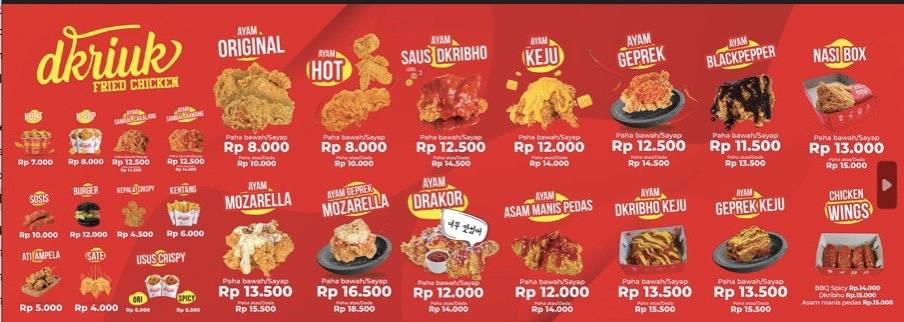 Menu at Dkriuk Fried Chicken Bukit Lama restaurant, Palembang