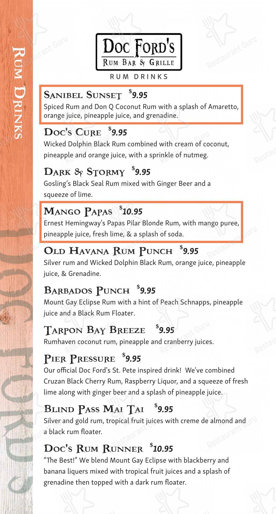 Menu at Doc Ford's Rum Bar & Grille - Ft. Myers Beach, Fort Myers Beach