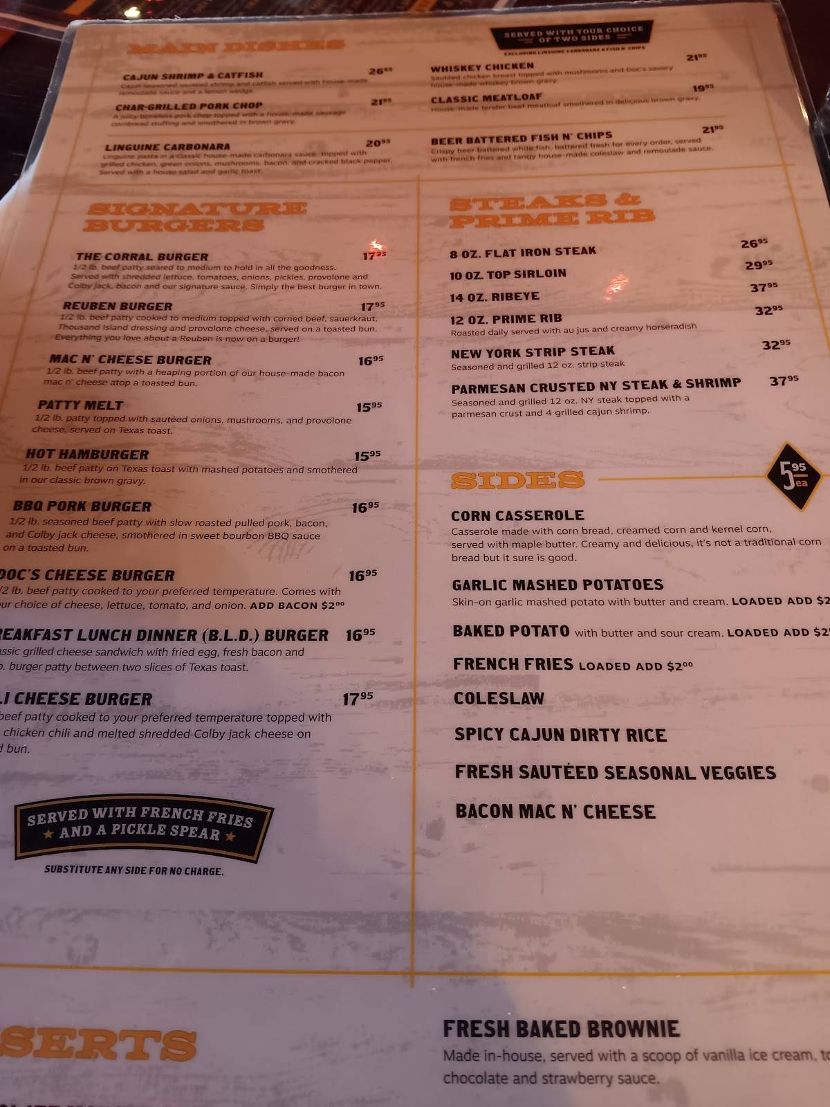 Menu at Doc Holliday's Roadhouse steakhouse, Williston