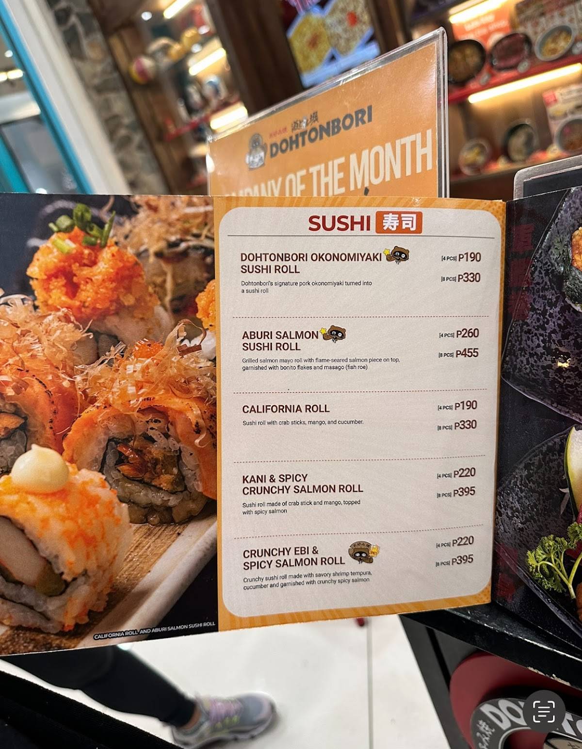 Menu at Dohtonbori Mall of Asia restaurant, Pasay