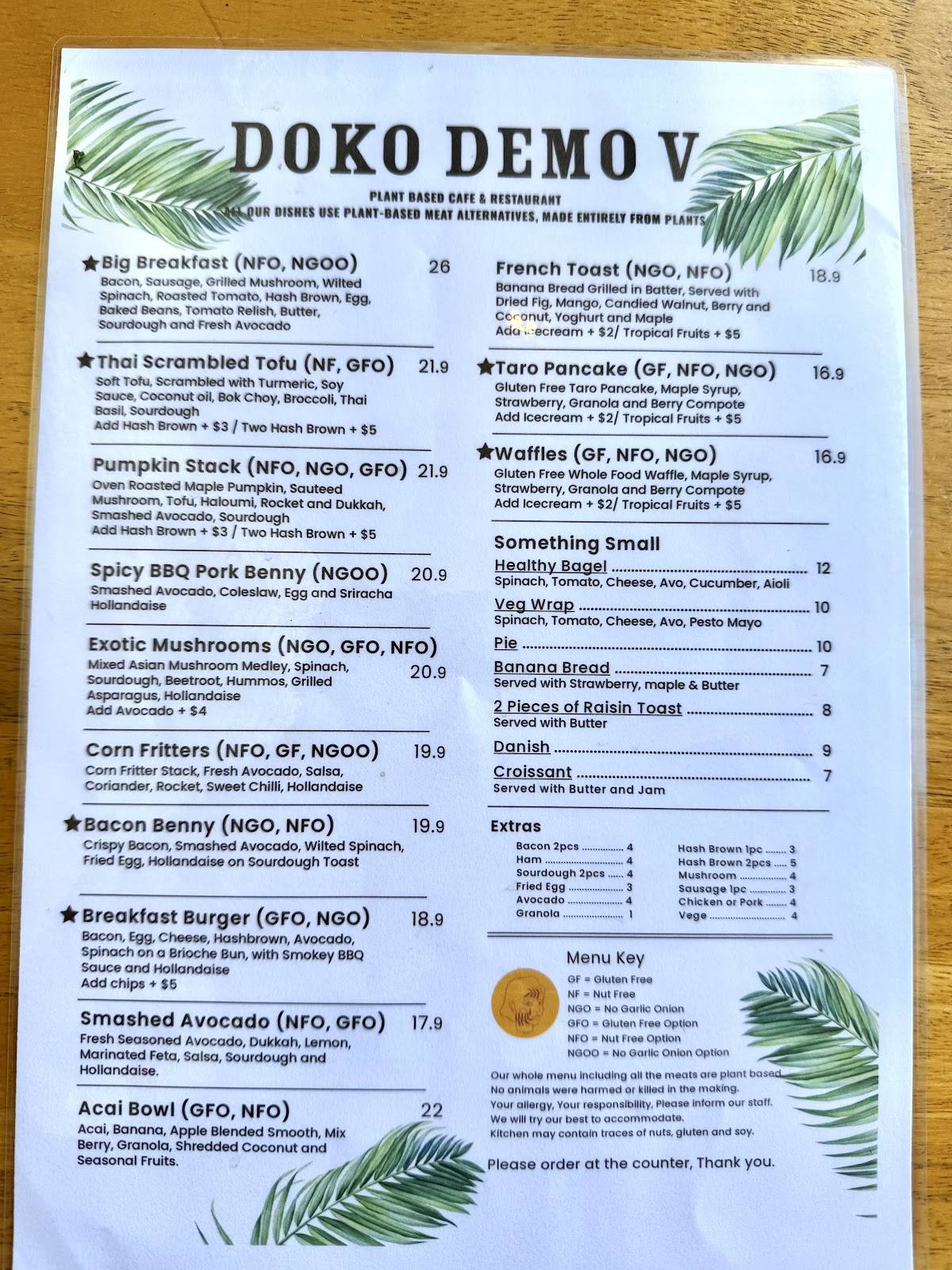 Menu at Doko Demo V restaurant, Burleigh Waters