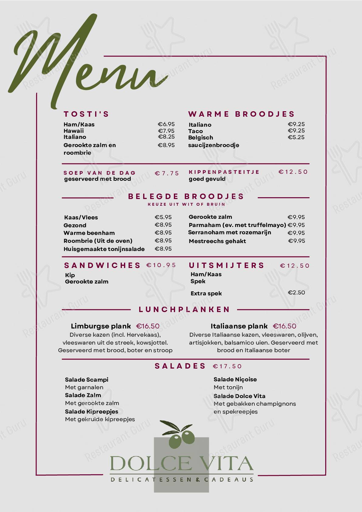 Menu at Dolce Vita, Voerendaal