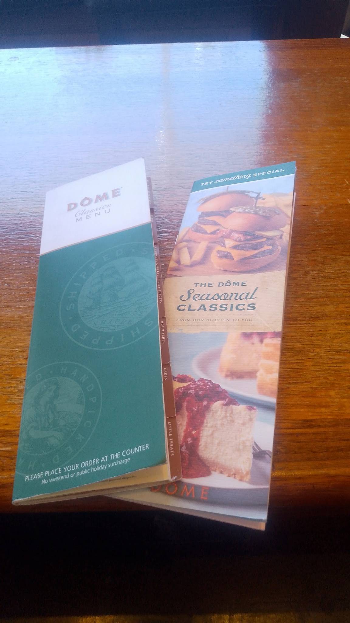 Menu at Dôme Café restaurant, Geraldton