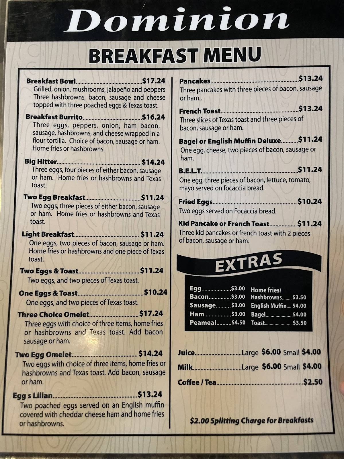 Menu at Dominion Golf Restaurant, Windsor