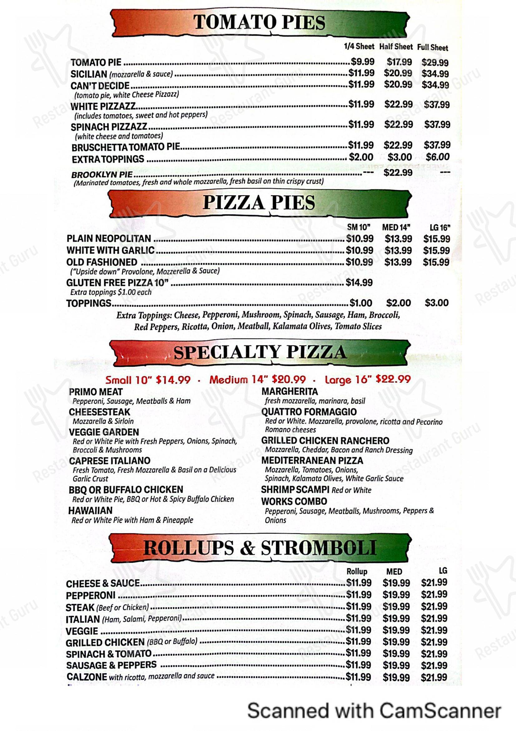 Menu at Don Giovanni's Classic Bakery, Feasterville-Trevose