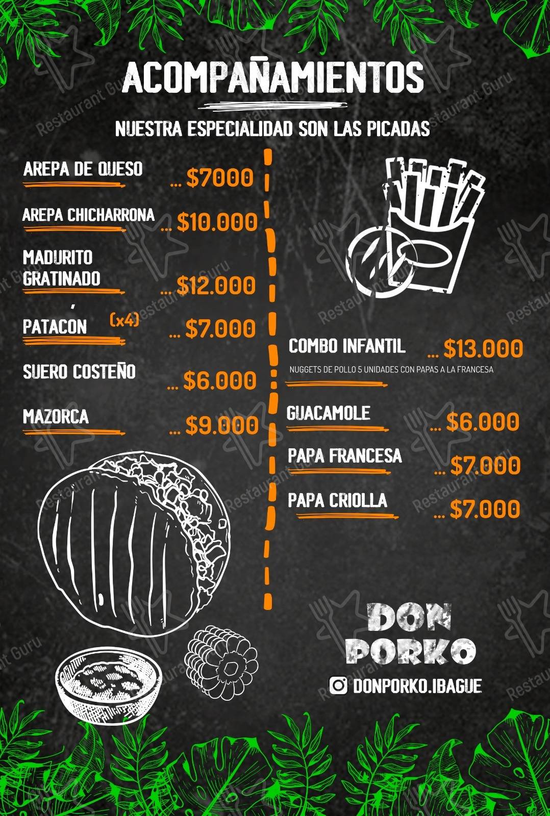 Carta del restaurante Don porko, Ibagué