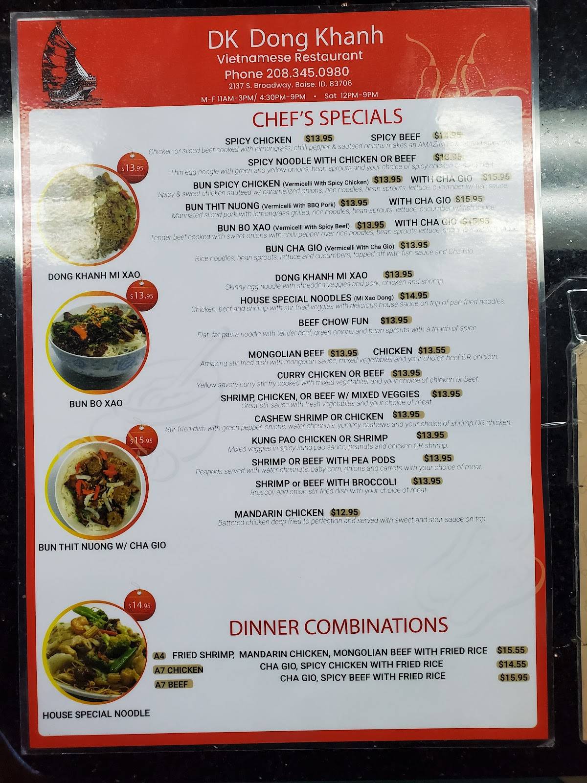 Menu at Dong Khanh Vietnamese Restaurant, Boise, Broadway Ave