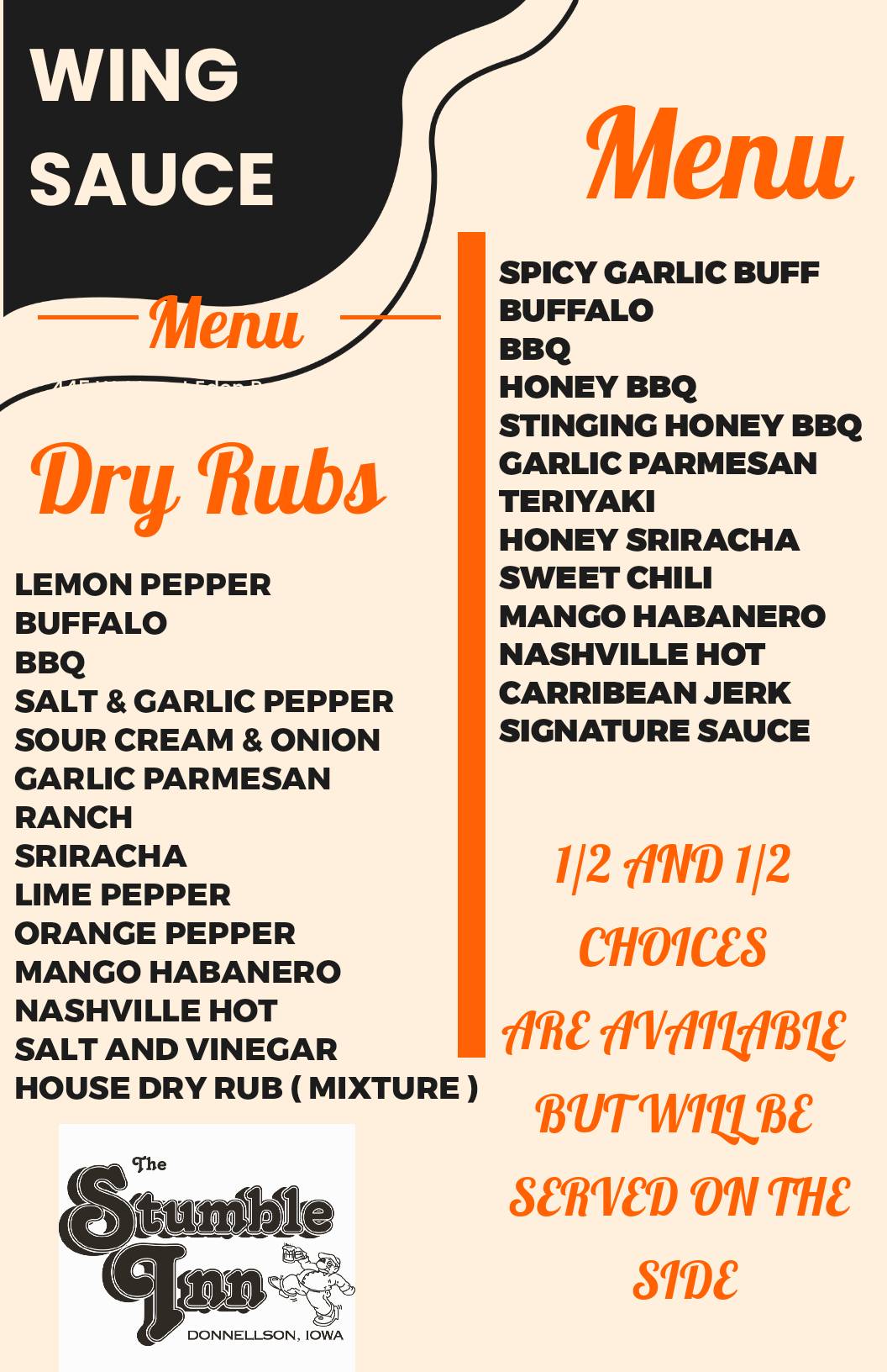 Menu at Stumble Inn pub & bar, Donnellson