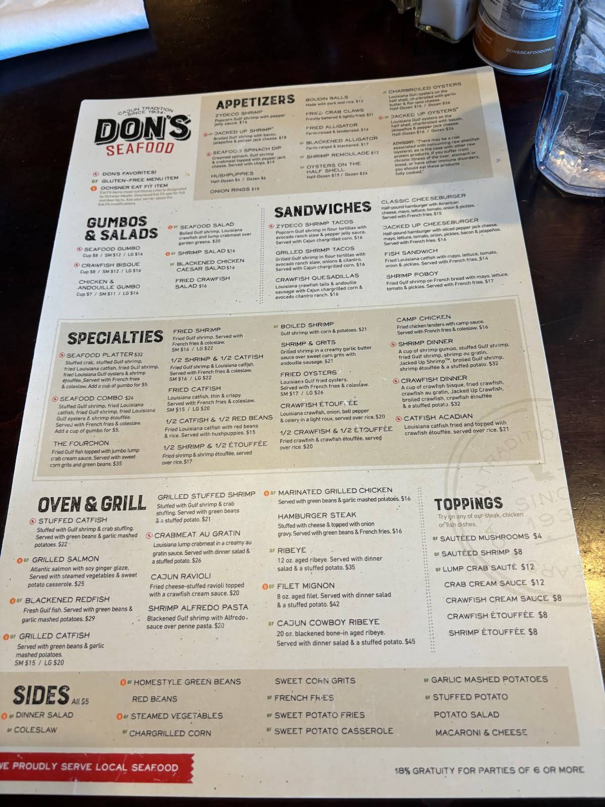 Menu at Dons Seafood - Denham Springs restaurant, Denham Springs, 136 ...