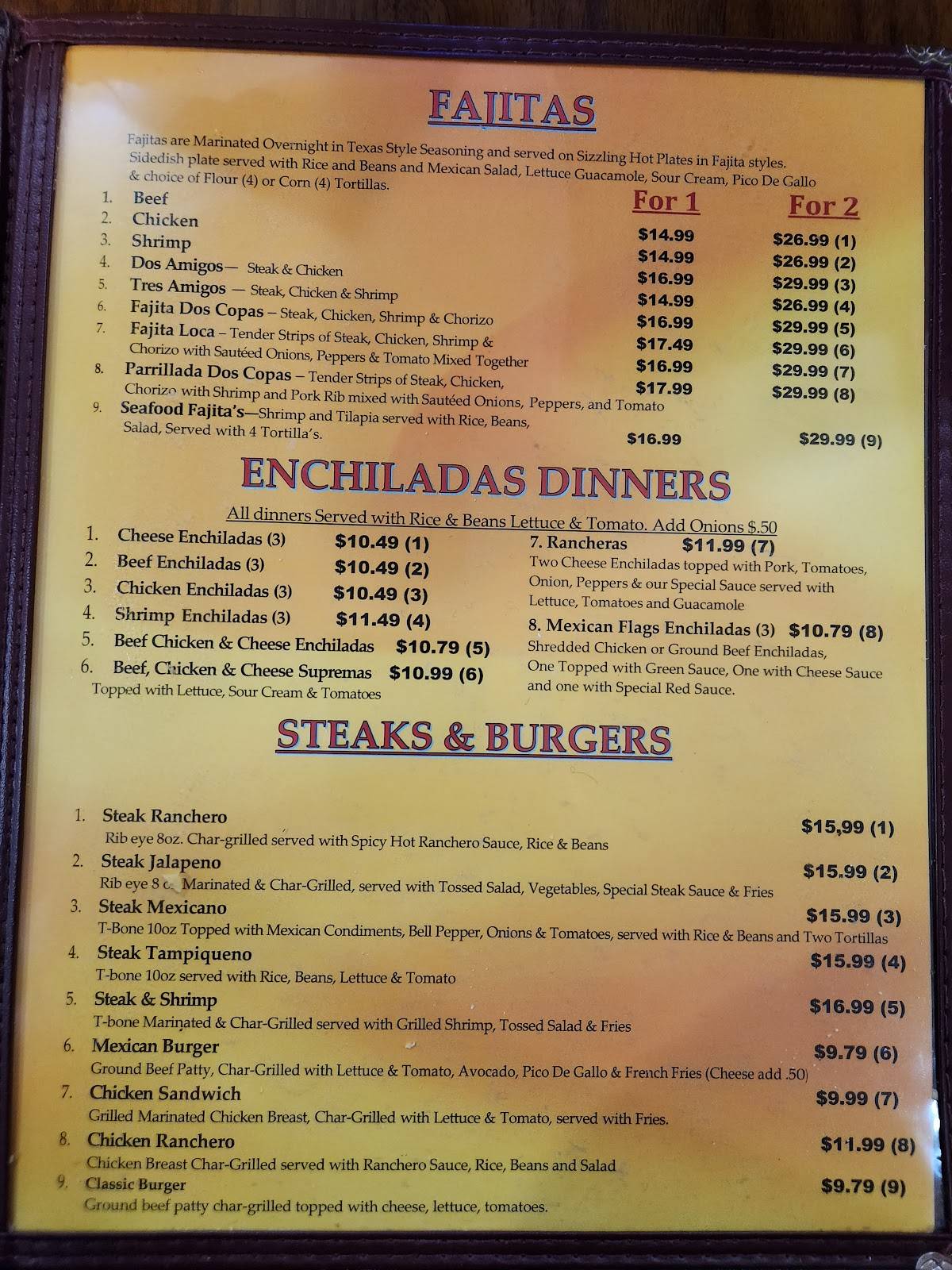 Menu at Dos Copas Mexican Grill restaurant, Madisonville