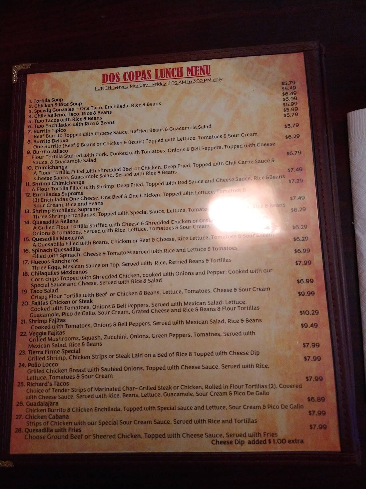 Menu at Dos Copas Mexican Grill restaurant, Madisonville