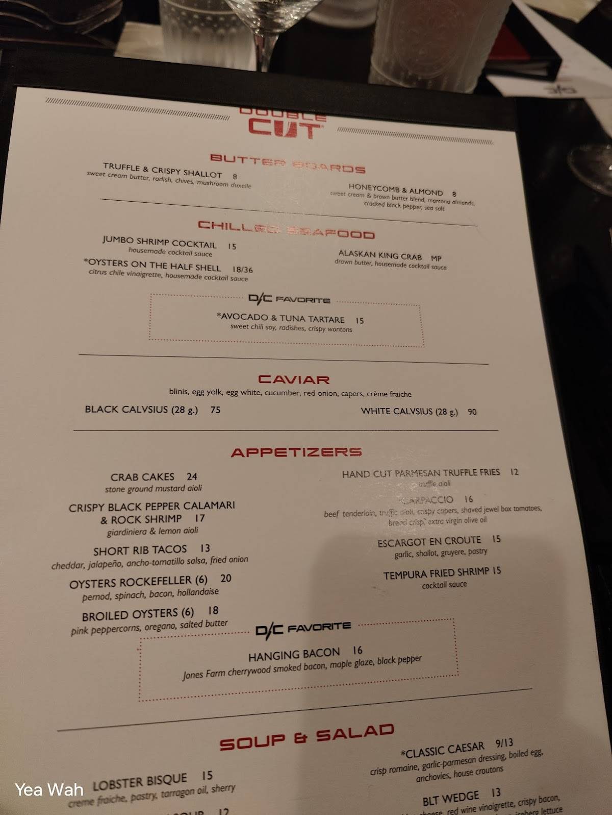 Menu at Double Cut Steak House pub & bar, Wisconsin Dells