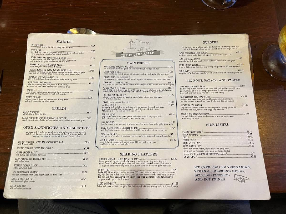 Menu at Dover Castle Inn pub & bar, Minster on Sea