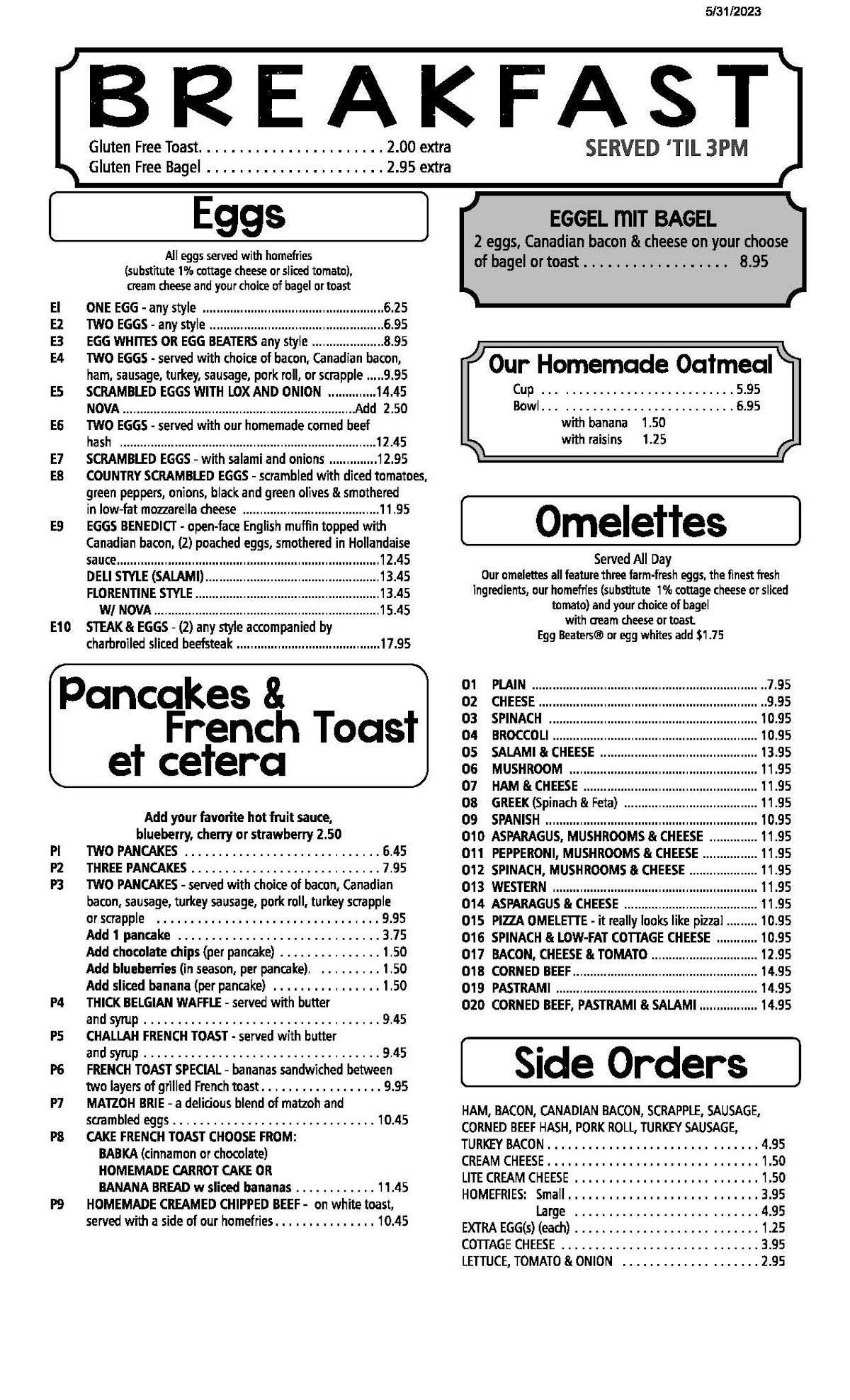 Menu at Downbeach Deli and Restaurant, Margate City, 8 S Essex Ave