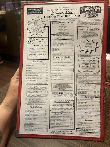 Menu at Chris & Pitts BBQ Restaurant, Downey