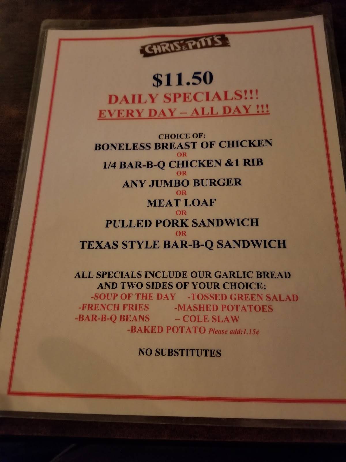 Menu at Chris & Pitts BBQ Restaurant, Downey