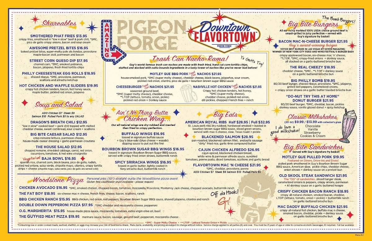 Menu at Downtown Flavortown restaurant, Pigeon Forge