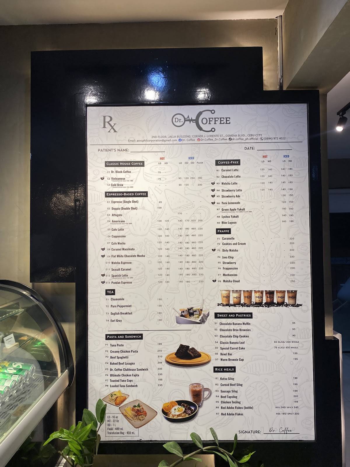 Menu at Dr. Coffee, Cebu City