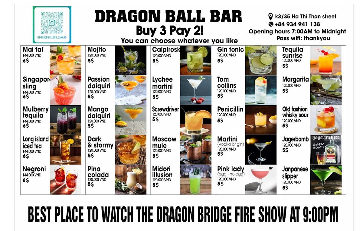 Menu at Dragon Ball Bar Da Nang, Da Nang