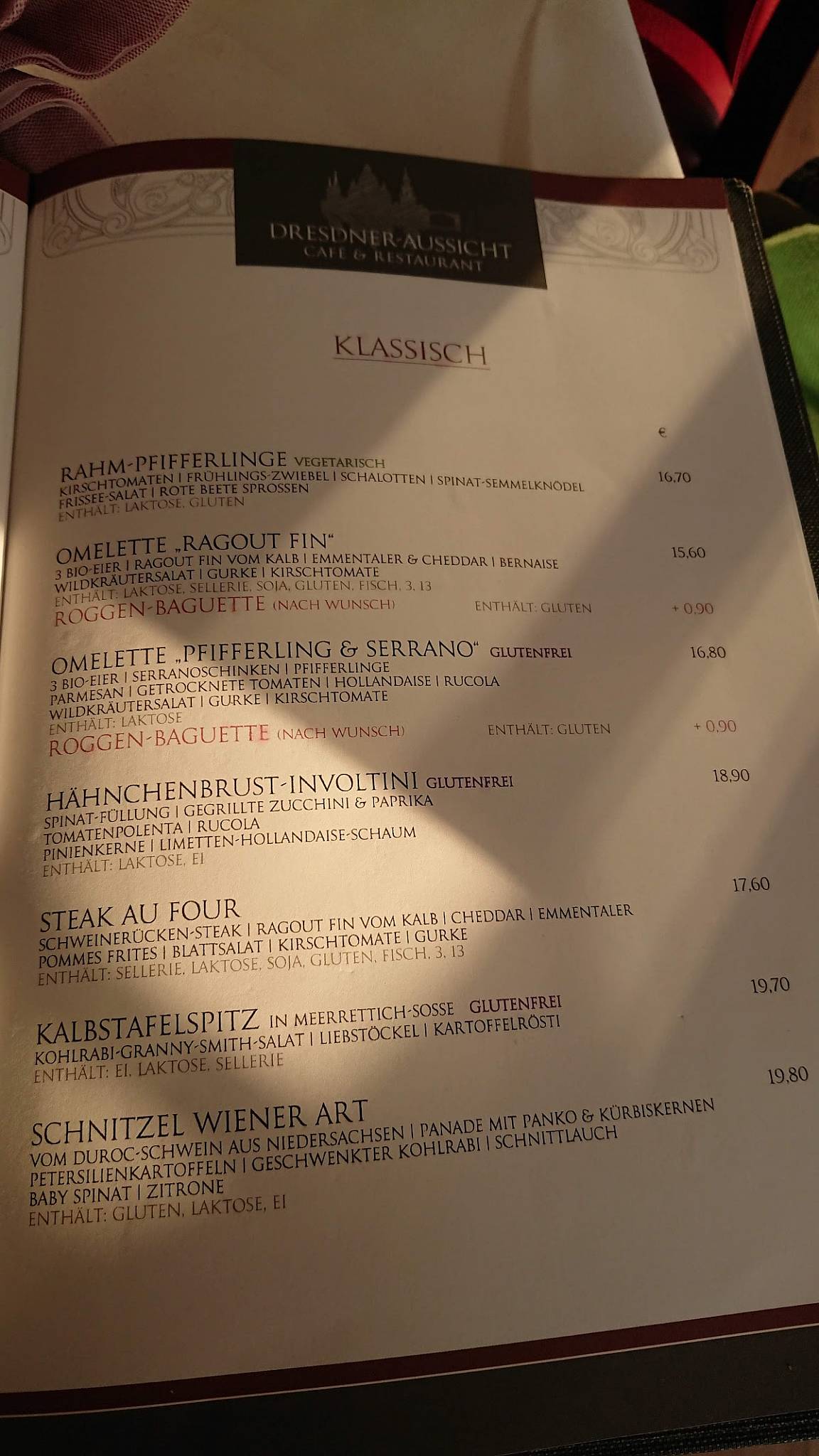 Speisekarte von Dresdner Aussicht restaurant, Dresden