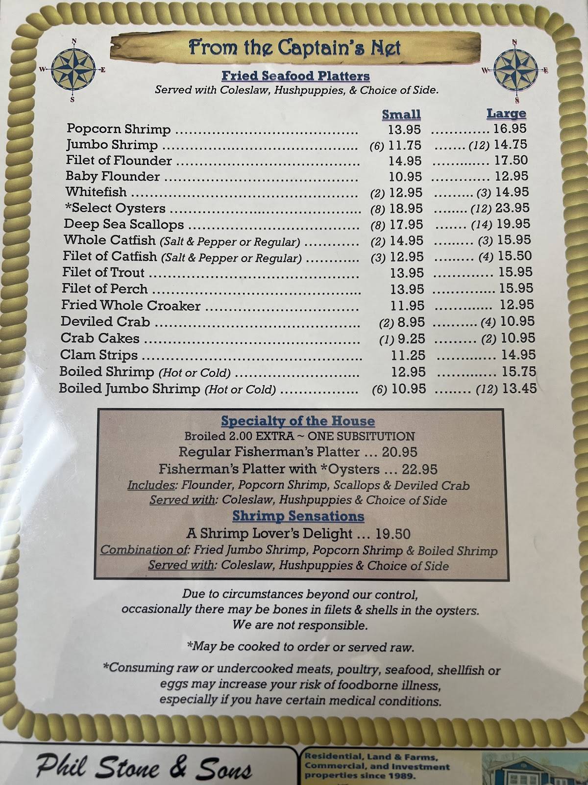 Menu at Dry Dock Seafood Restaurant, Siler City