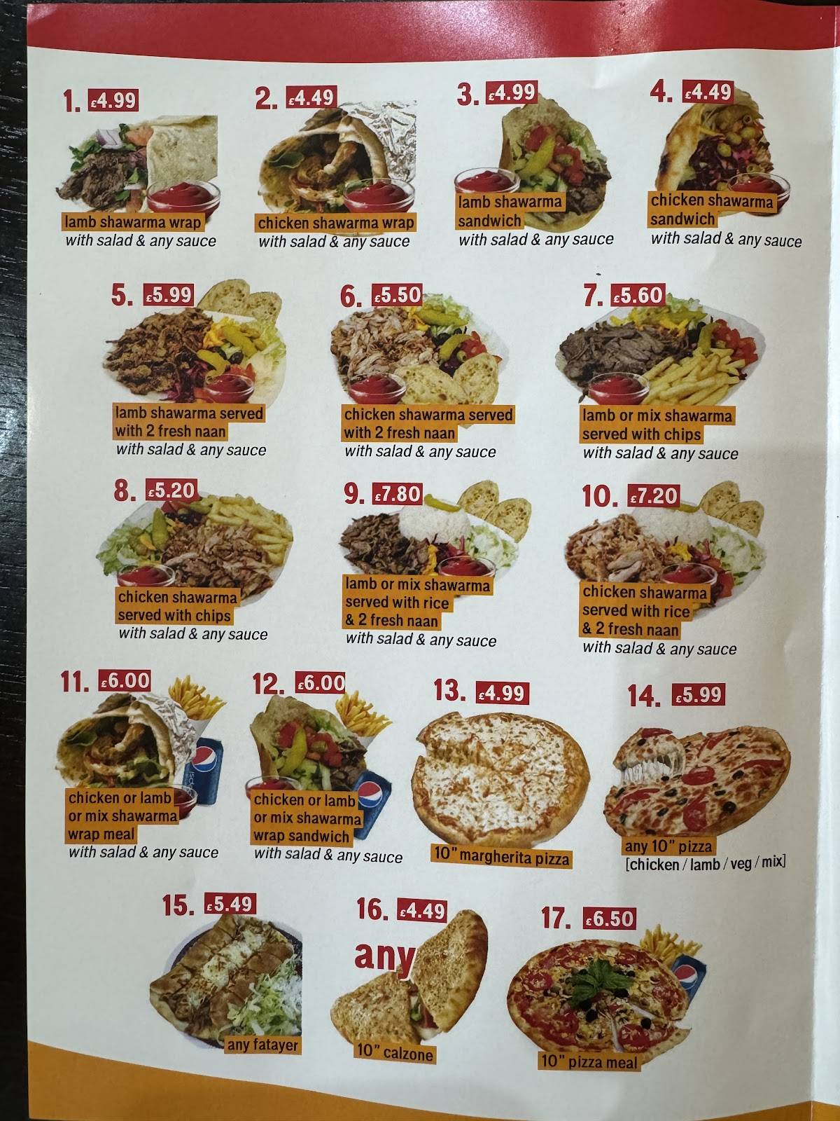 Menu at Dubai Shawarma restaurant, Dewsbury