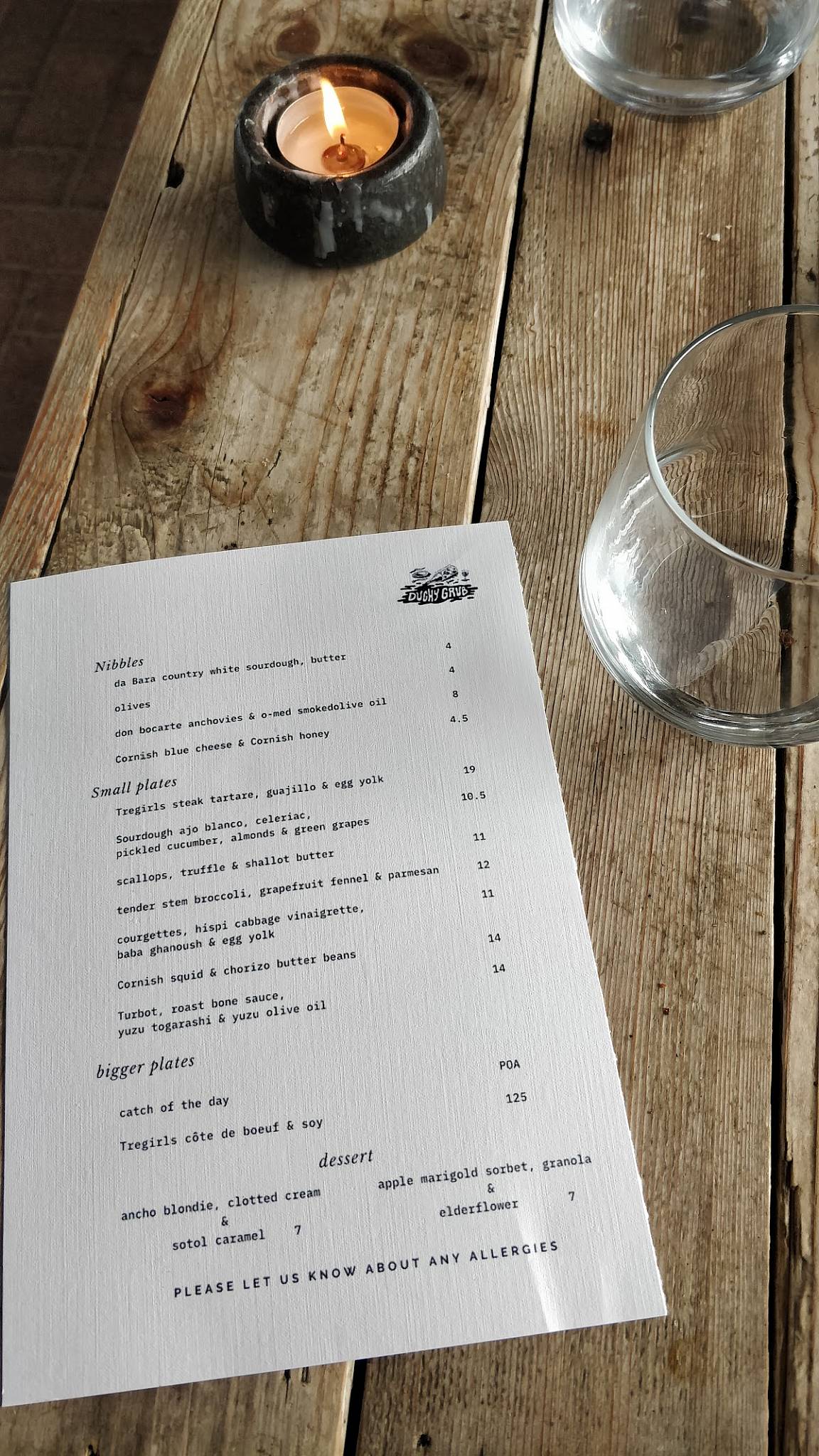 Menu at DuchyGrub restaurant, Saint Merryn