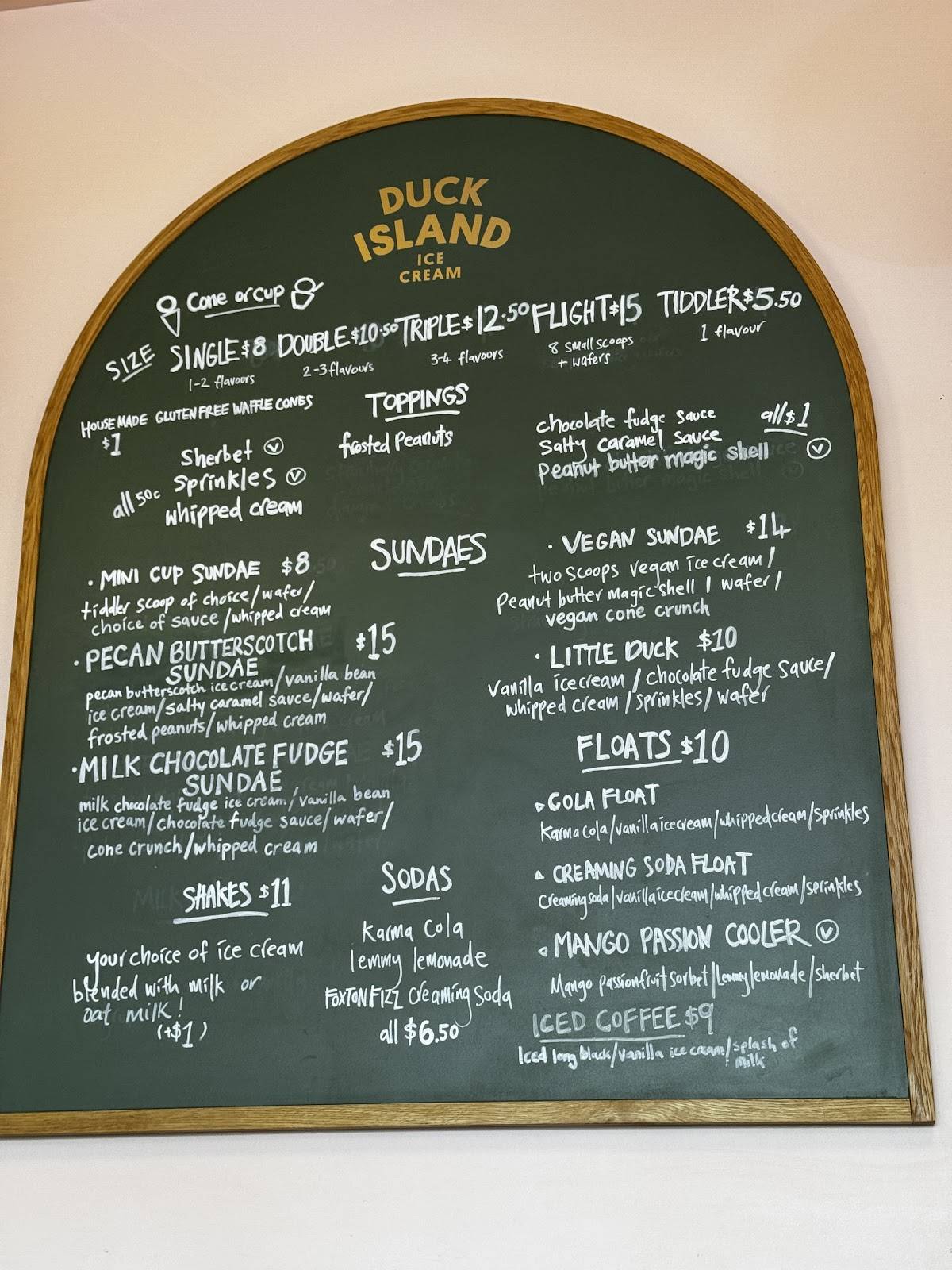 Menu at Duck Island Ice Cream restaurant, Wellington