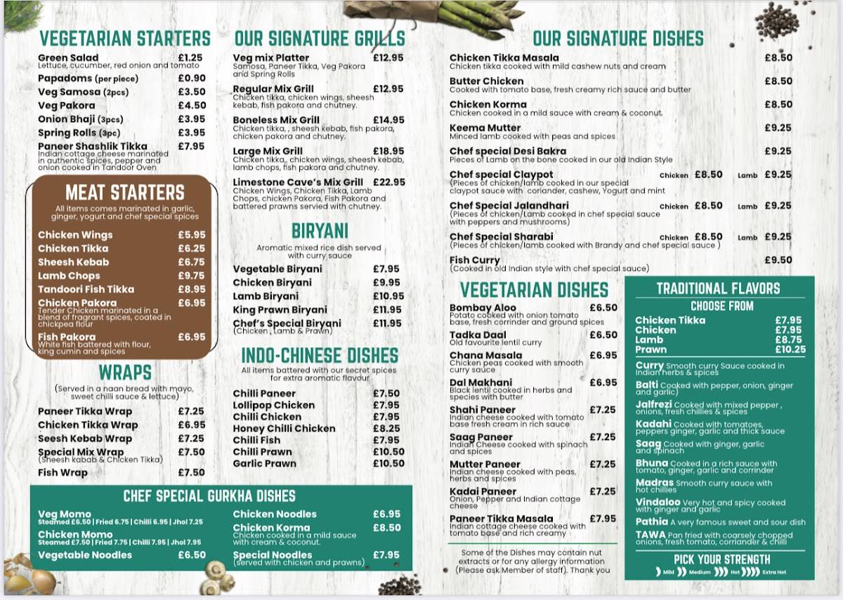Menu at The Limestone Caves pub & bar, Dudley