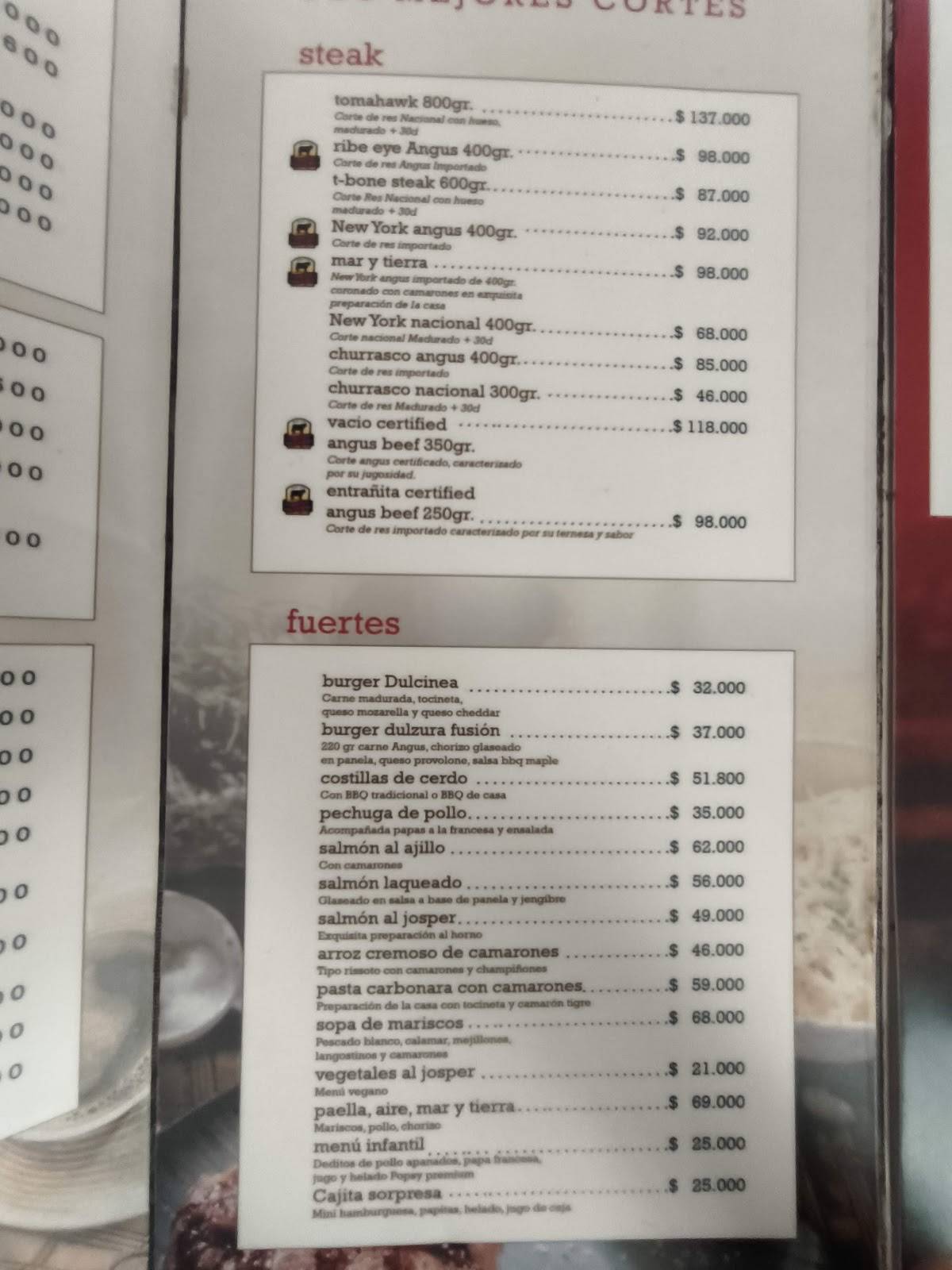 Carta de DULCINEA BAR Y JOSPER, Villeta