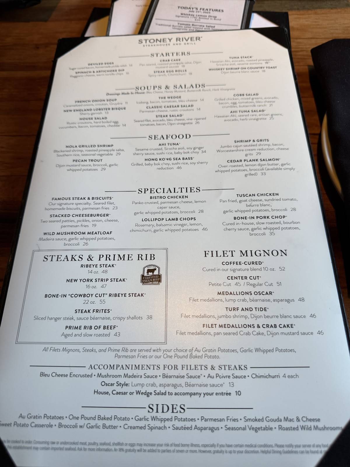 Menu at Stoney River Steakhouse and Grill, Duluth