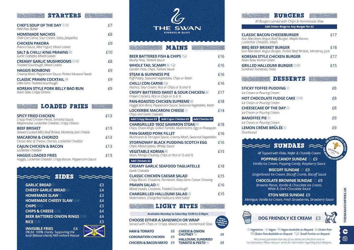 Menu at The Swan - Kingholm Quay pub & bar, Dumfries