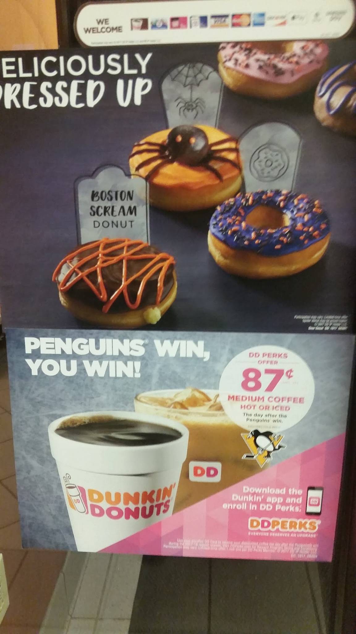 Menu at Dunkin' fast food, North Versailles, Lincoln Hwy
