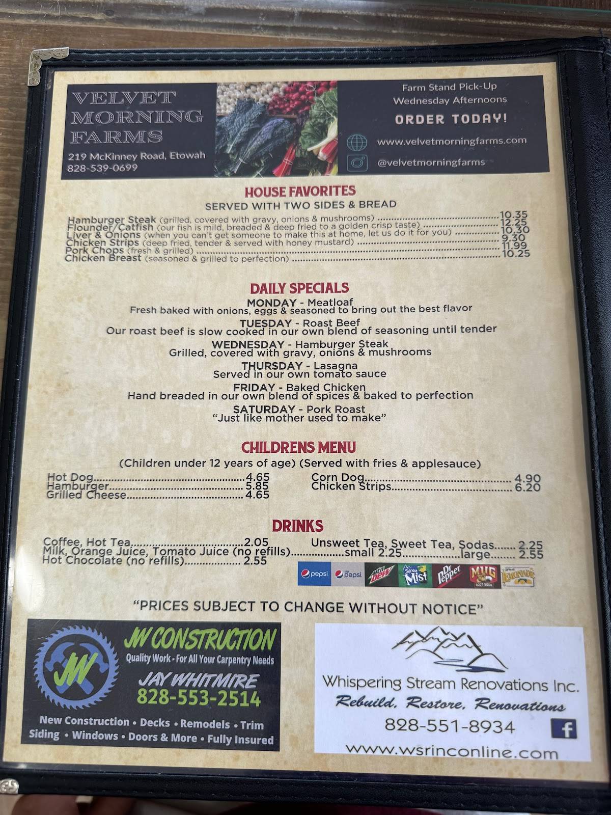 Menu at Dutch Cupboard restaurant, Etowah, Brevard Rd