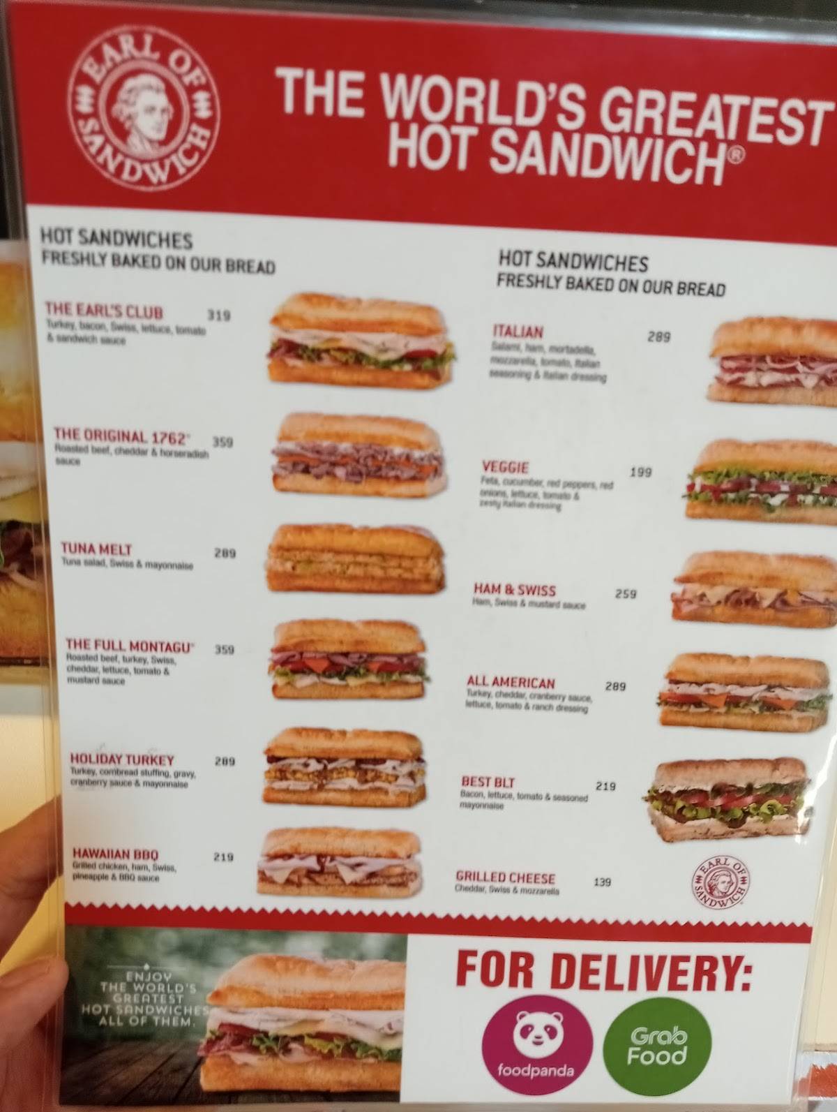 Menu at EARL OF SANDWICH restaurant, Makati